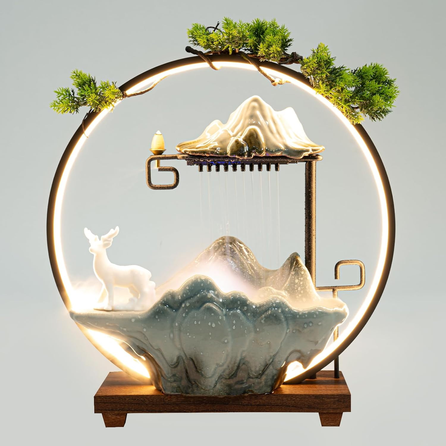 Tabletop Water Fountains Indoor Waterfall with Mist LED Mini Rockery ...