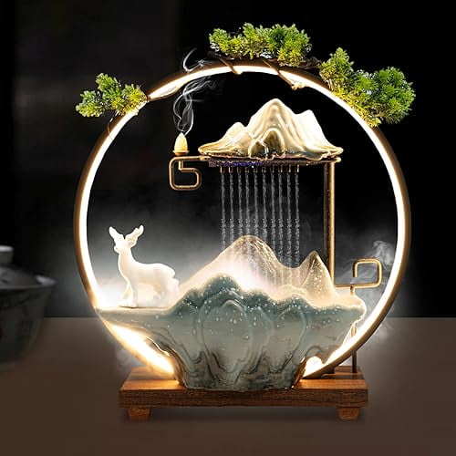 Tabletop Water Fountains Indoor Waterfall with Mist LED Mini Rockery ...