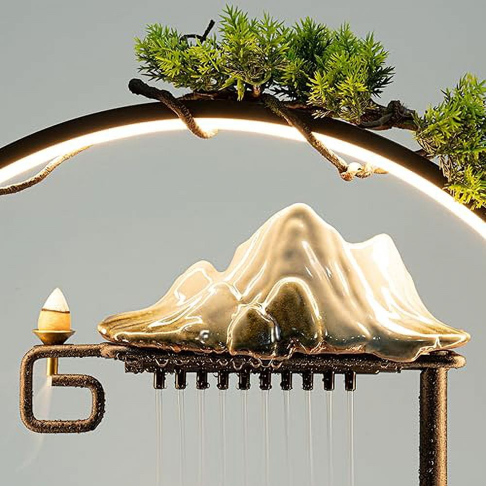 Tabletop Water Fountains, Indoor Waterfall with Round LED Light & Mist ...