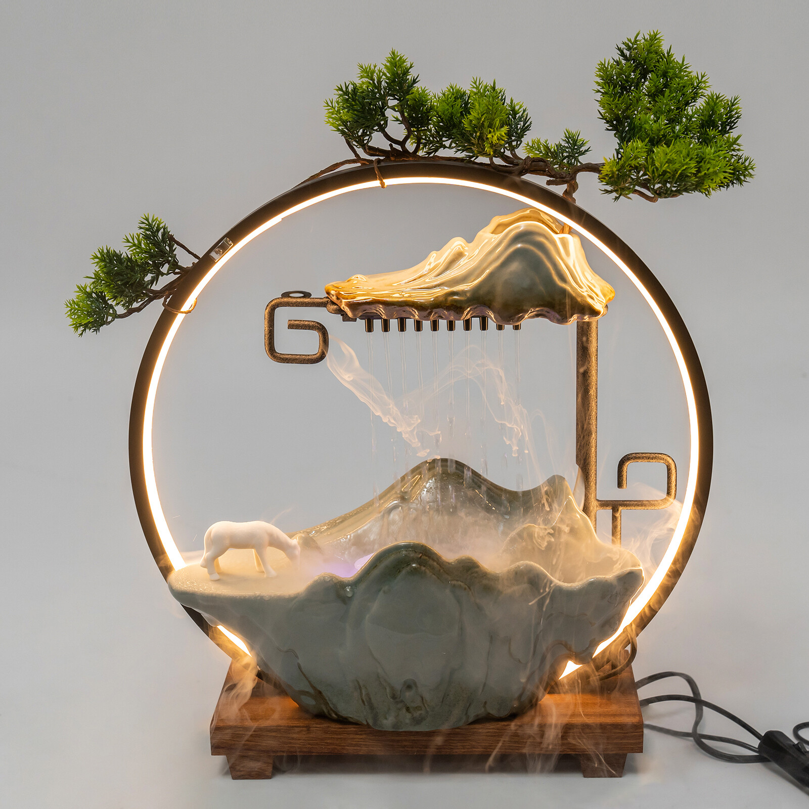 Water Fountain Tabletop Indoor Fake Plants Waterfall Zen Decor with ...