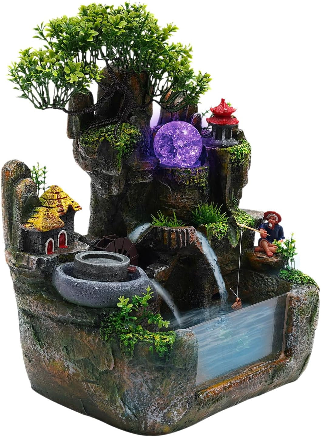 Tabletop Waterfall Fountain, Indoor Water Fountain with Led & Mist ...