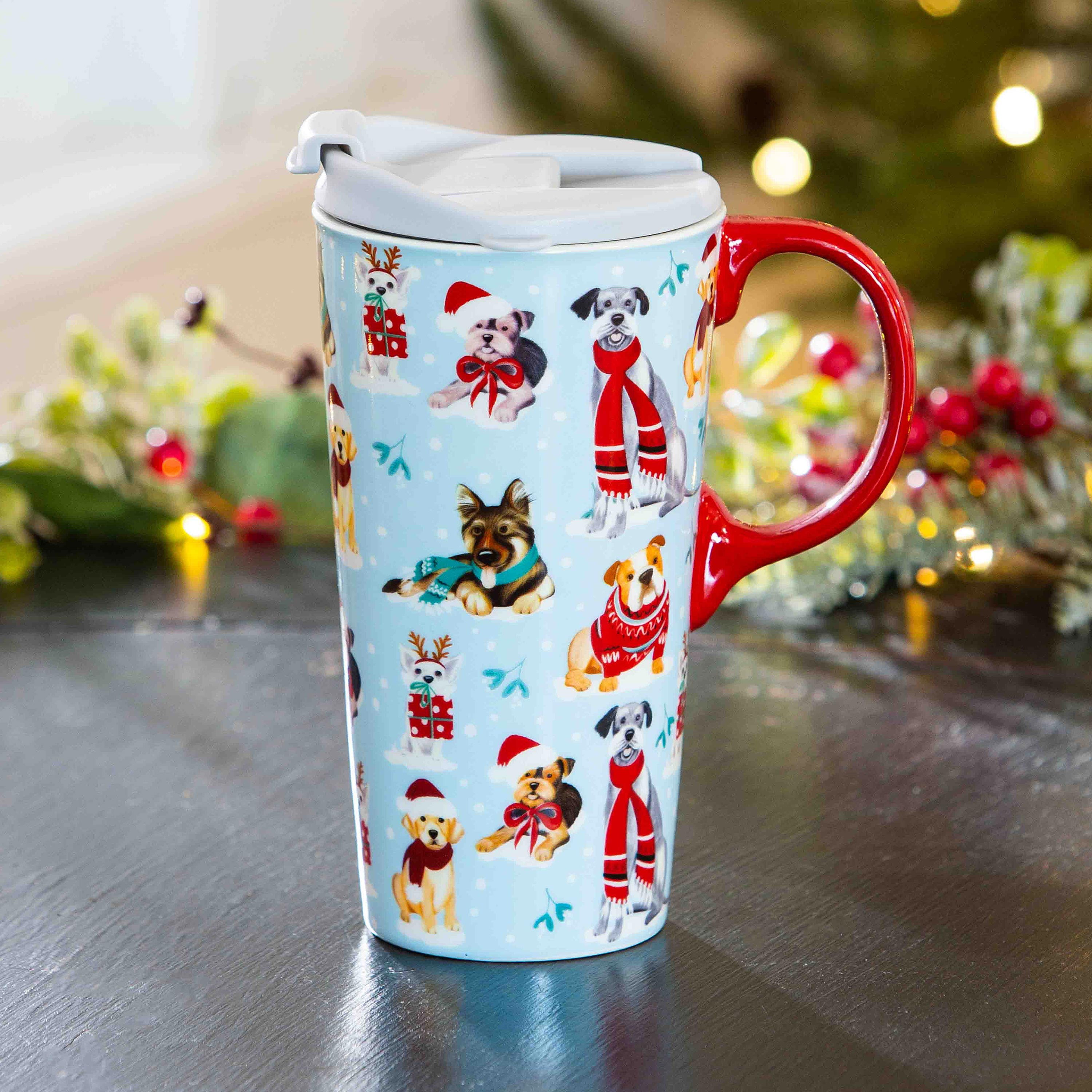 Pet Travel Cup Ceramic Perfect Cup, Winter Dogs in Scarves, 17oz, Gift ...
