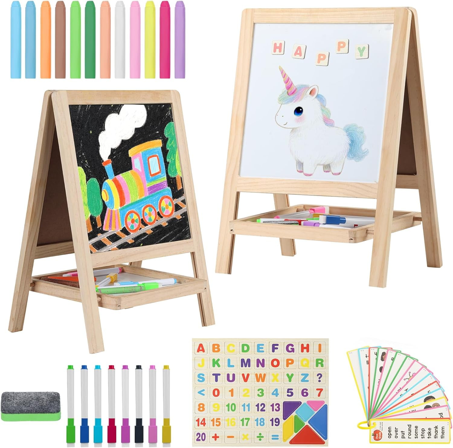 Tabletop Wooden Art Painting Easel for Kids 2-4, Chalkboard & Double ...