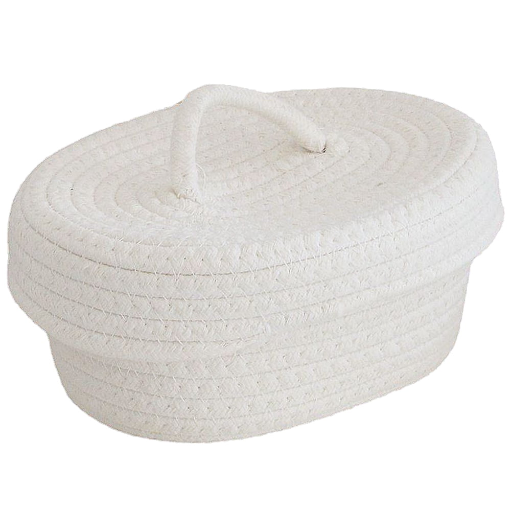 Tabletop Woven Storage Organizer Cotton Rope Woven Container Lidded ...