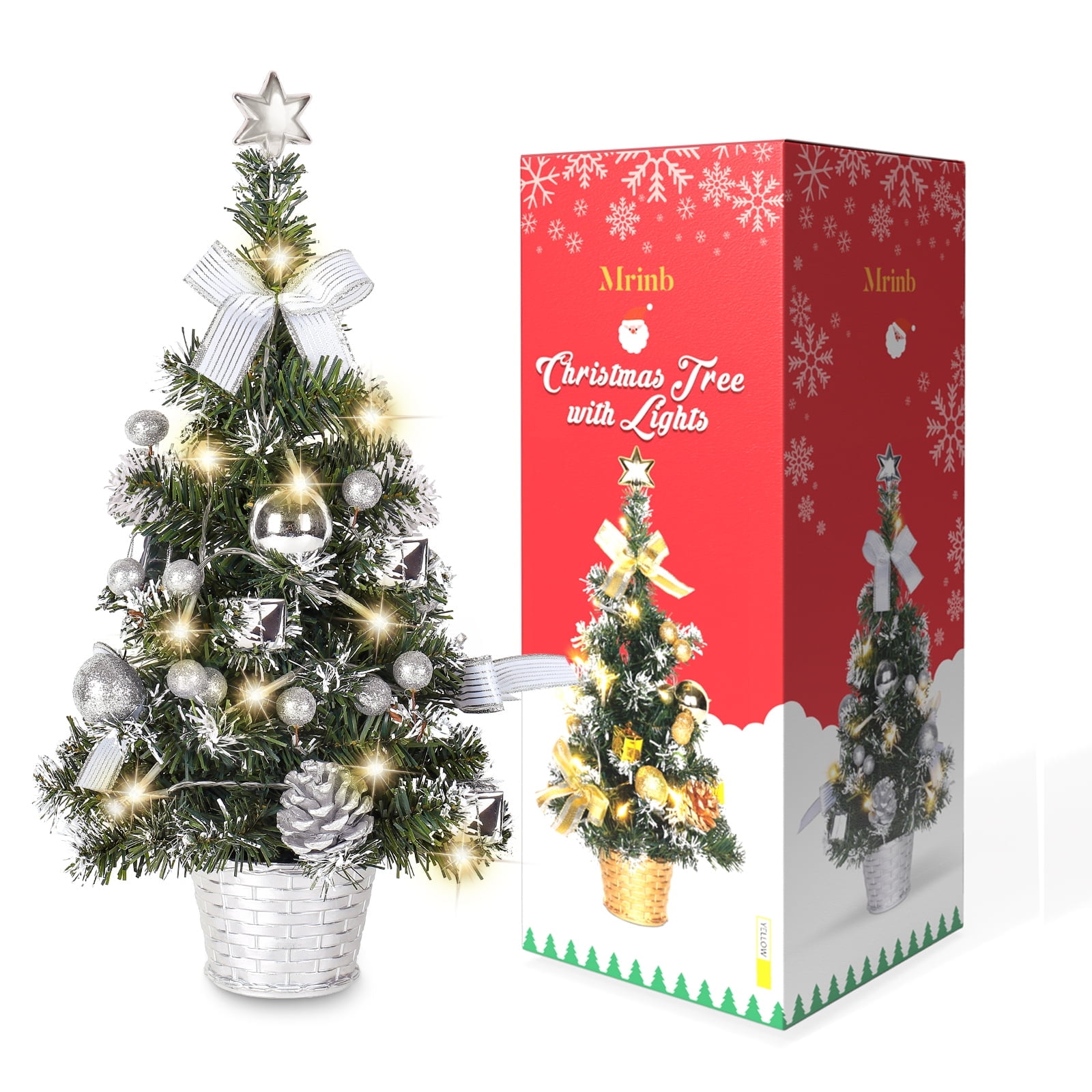 Tabletop Xmas Tree, Artificial Mini Christmas Pine Tree with LED String ...