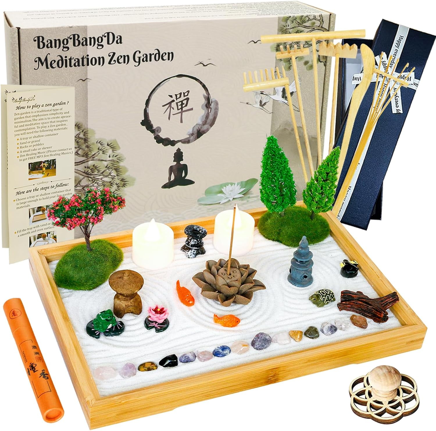 Tabletop Zen Garden Kit Set - Mini Rock Sand Garden Zen Gift Set for ...