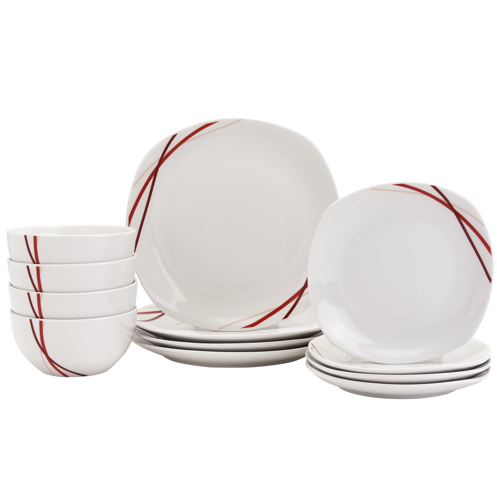 American Atelier, Round Bianca Mistletoe Red and White Holiday Ceramic Dinnerware Set - 16 ...