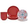 Tabletops Gallery 12 Piece Camila Red Patterned Ceramic Dinnerware Set ...