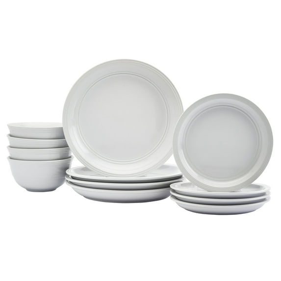 Tabletops Gallery 12 Piece Farmhouse White Stoneware Dinnerware Set ...