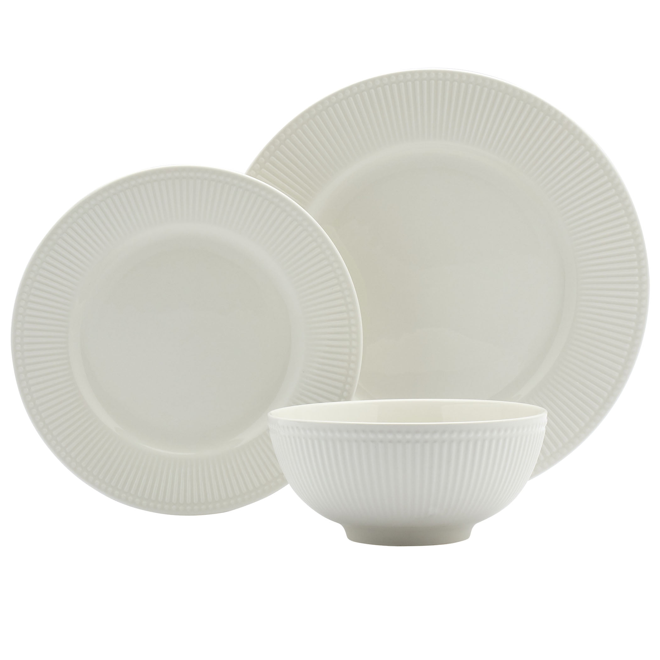 Tabletops Gallery 12 Piece Fleur Embossed Porcelain White Dinnerware ...