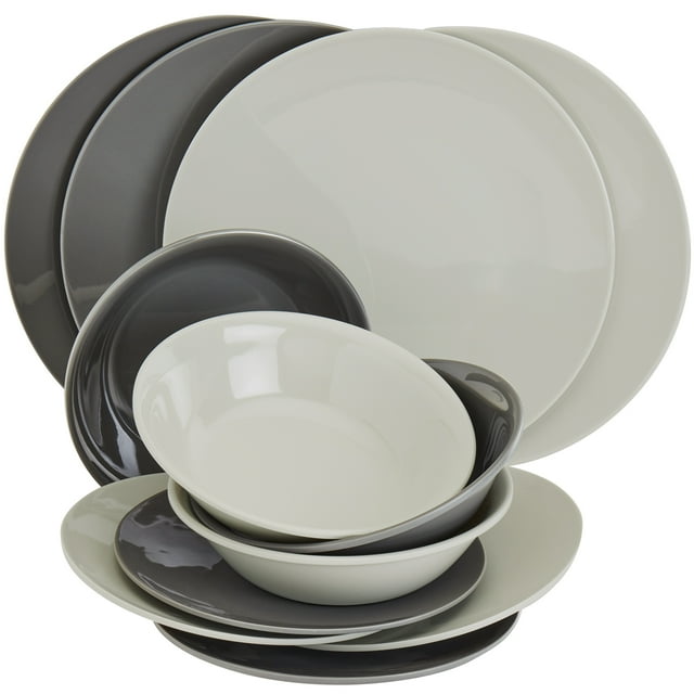 Tabletops Gallery 12 Piece Gray Melamine Dinnerware Set Plates Bowls ...