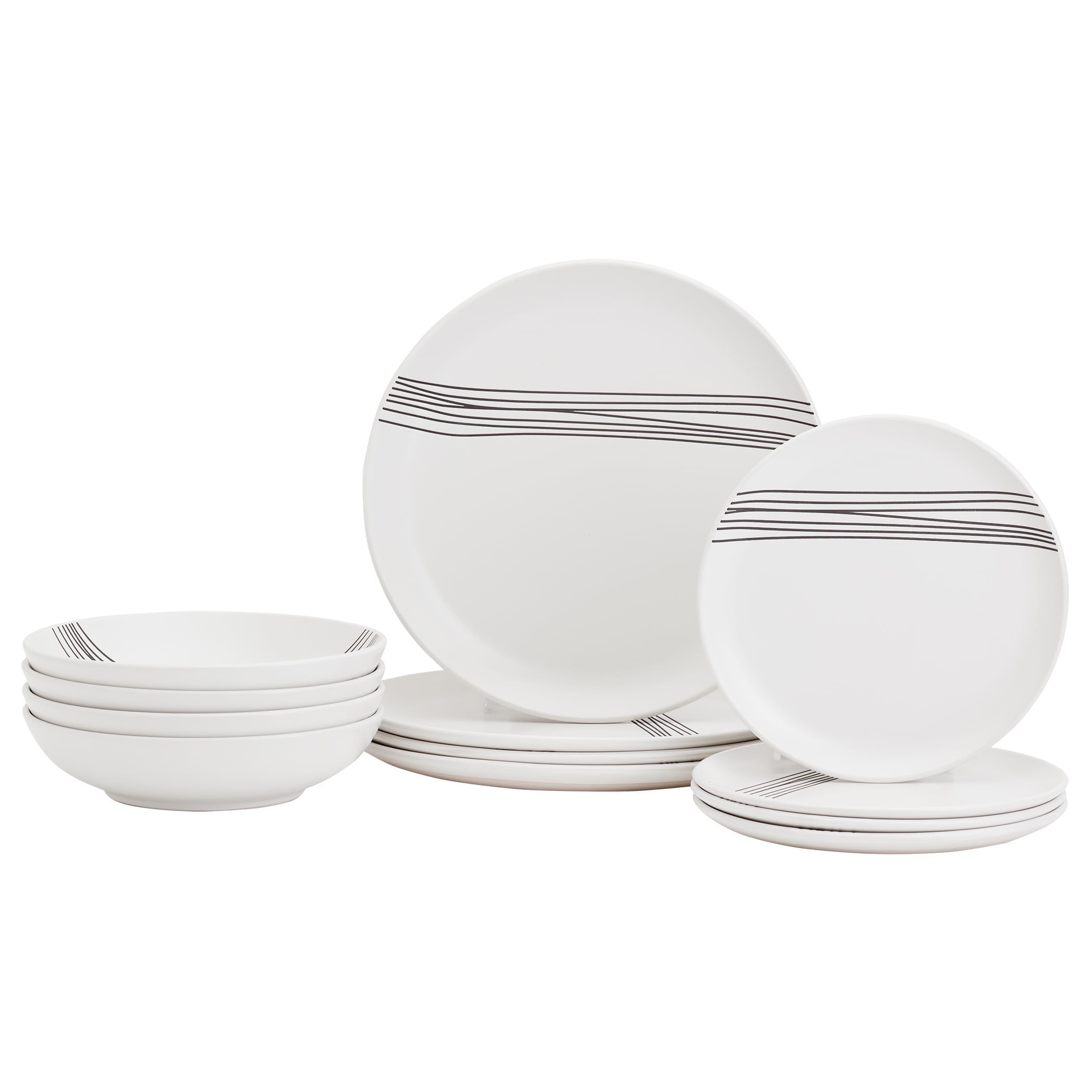 Tabletops Gallery 12 Piece Skye White Stripe Stoneware Dinnerware Set ...