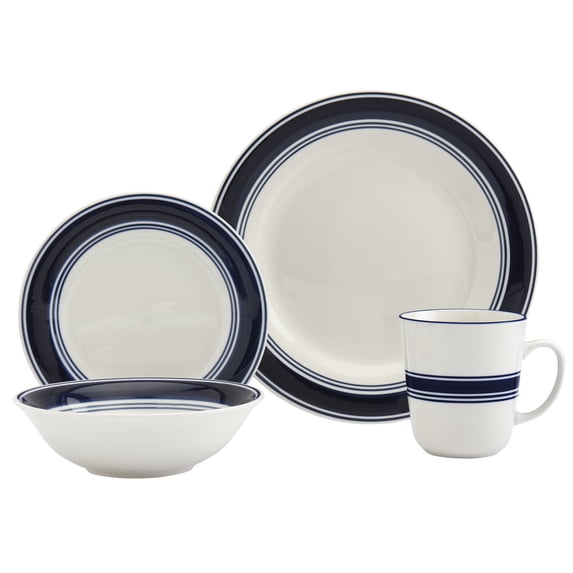 Tabletops Gallery 16-Piece Porcelain Dinnerware Set - Blue Stripe ...