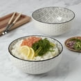 Tabletops Gallery 6.5" White Honeycomb Embossed Gray Pattern Stoneware Ramen Noodle Bowls, Set ...