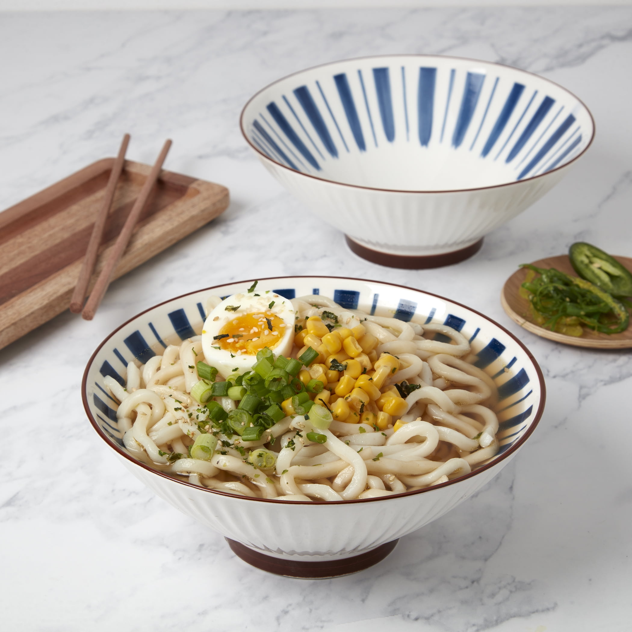 Tabletops Gallery 8" Blue Stripe Stoneware Ramen Noodle Bowls, Set of 2 - Walmart.com