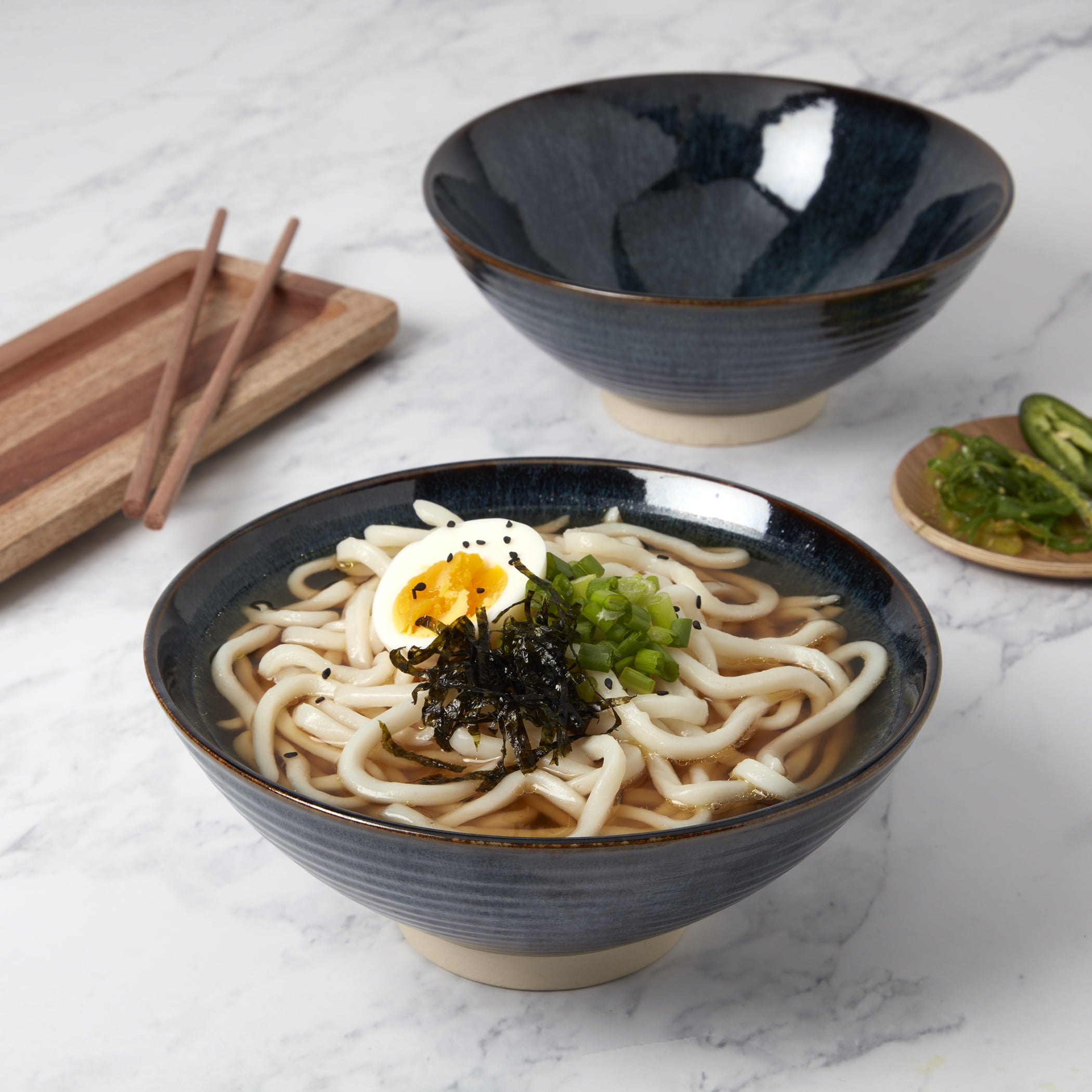 Tabletops Gallery 8" Reactive Blue Stoneware Ramen Bowls, Set of 2 ...