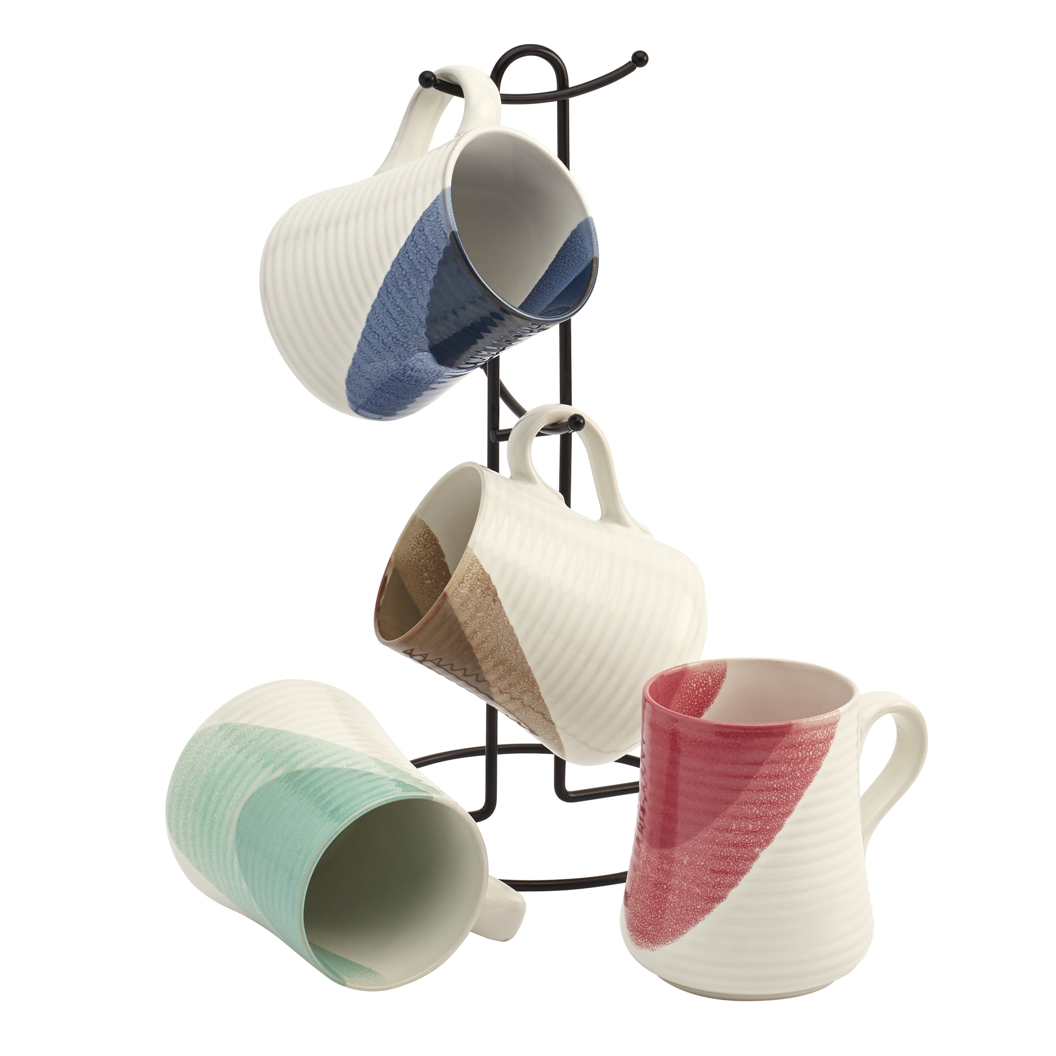 Tabletops Gallery Avenue Mug Collection 5 Piece Color Dipped Embossed ...