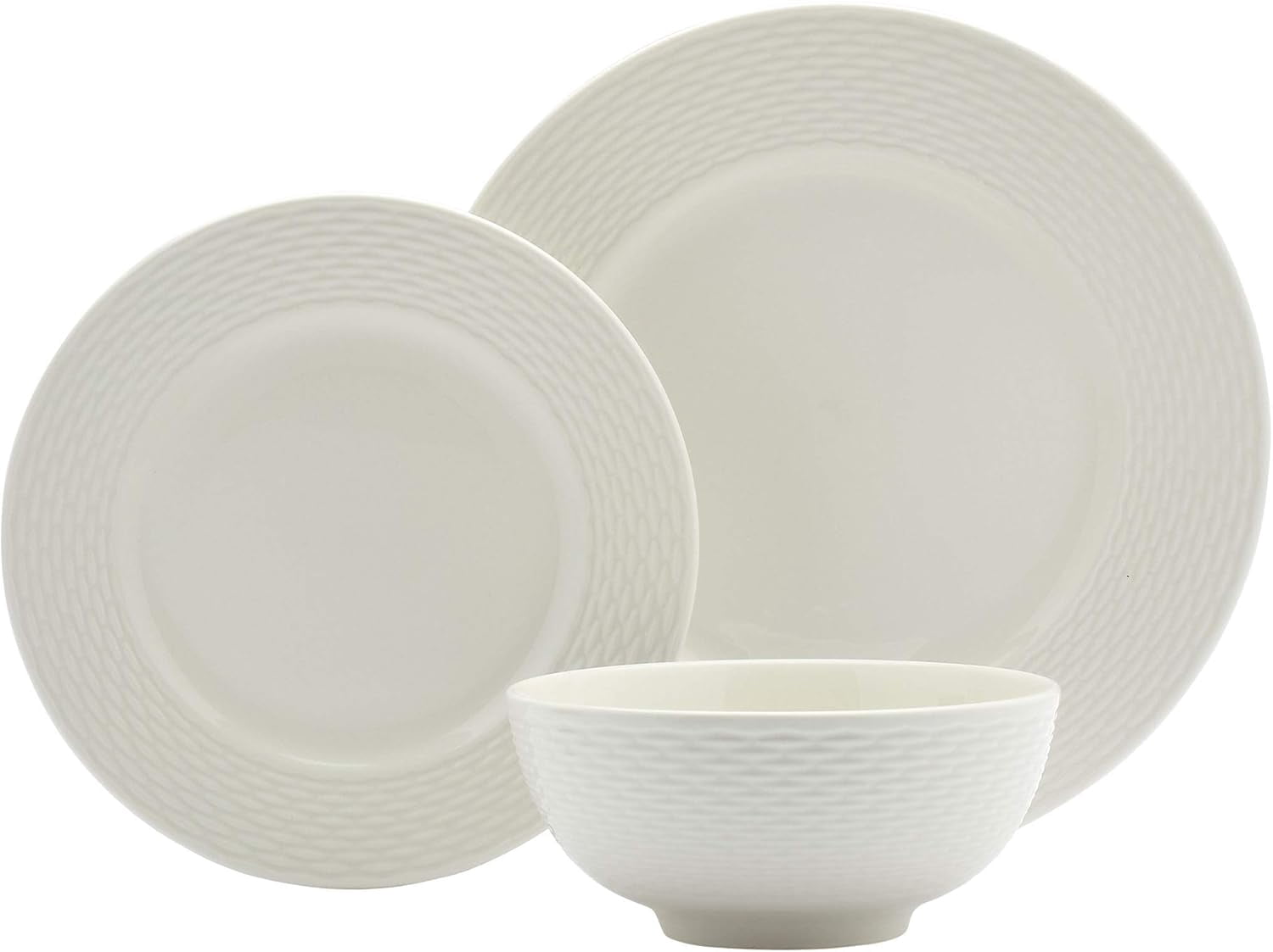Tabletops Gallery Embossed Bone White Porcelain Round Dinnerware ...