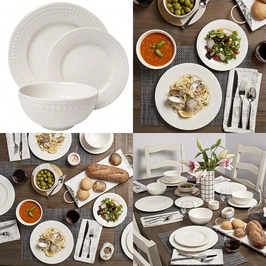 Tabletops Gallery Emed White Porcelain Round Dinnerware - Bloom 12 ...