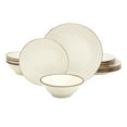 Tabletops Gallery Olivia 12 Piece Embossed Stoneware Dinnerware Set, Cream White (Service for 4 ...