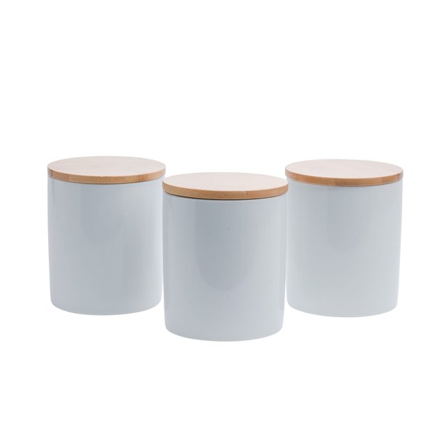 Tabletops Unlimited, Inc Set of 3 Bamboo & Ceramic Canister Set - White ...