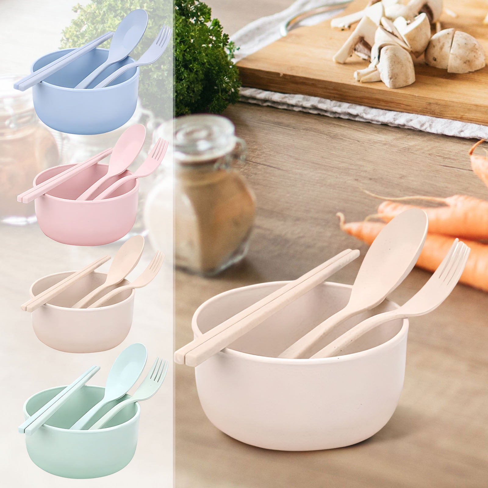 Tableware Set with Bowl Spoon Chopsticks and Fork for Eating Meals ...