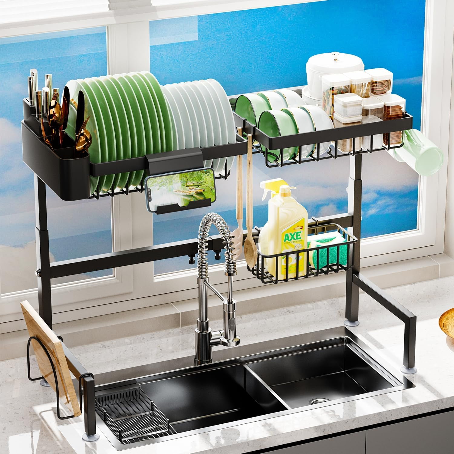 Tableware drying rack above sink (expandable height/length) (31-39.5L x ...