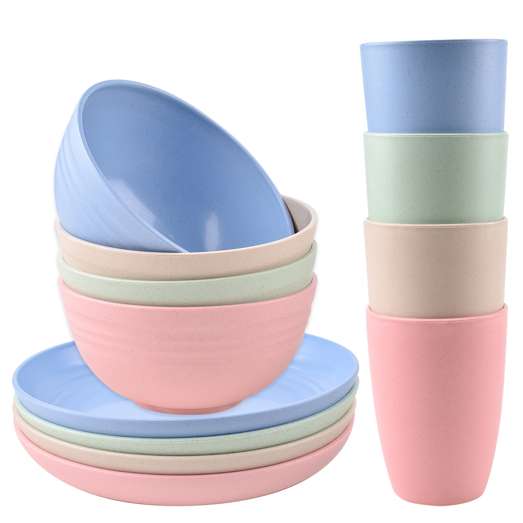 Tableware for 4 people, Plastic Plates, Cups and Bowls, 12 Piece Picnic ...