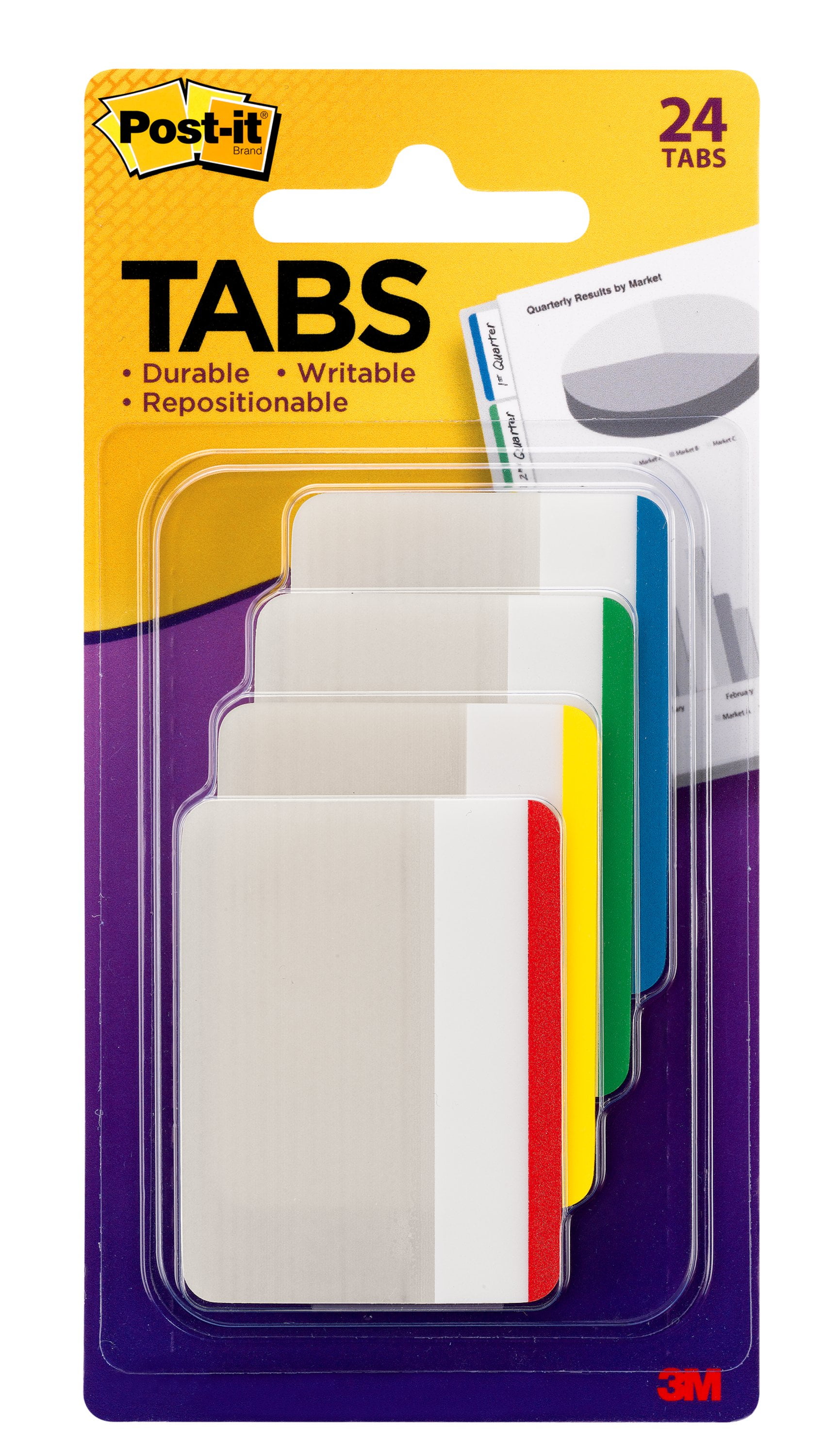 Tabs, Lined, 1/5-Cut Tabs, Assorted Primary Colors, 2" Wide, 24/Pack ...