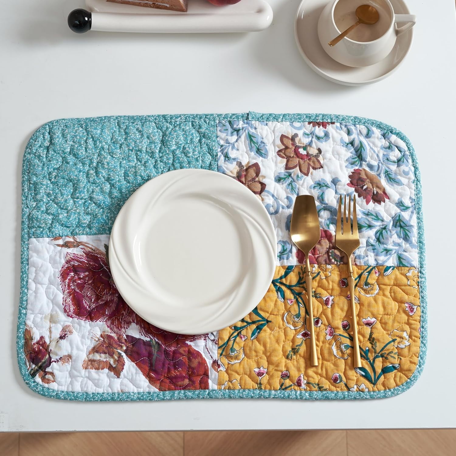 Tache Cotton Patchwork Quilted Placemats - 13x19 inch Old World French ...