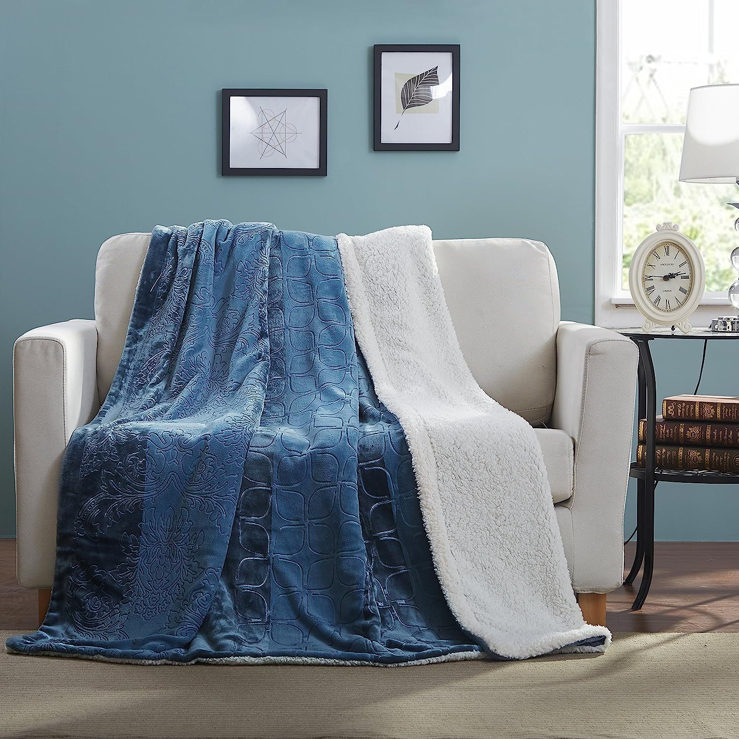 Tache Elegant Reversible Embossed Slate Blue Bed Throw Blanket (Blue ...