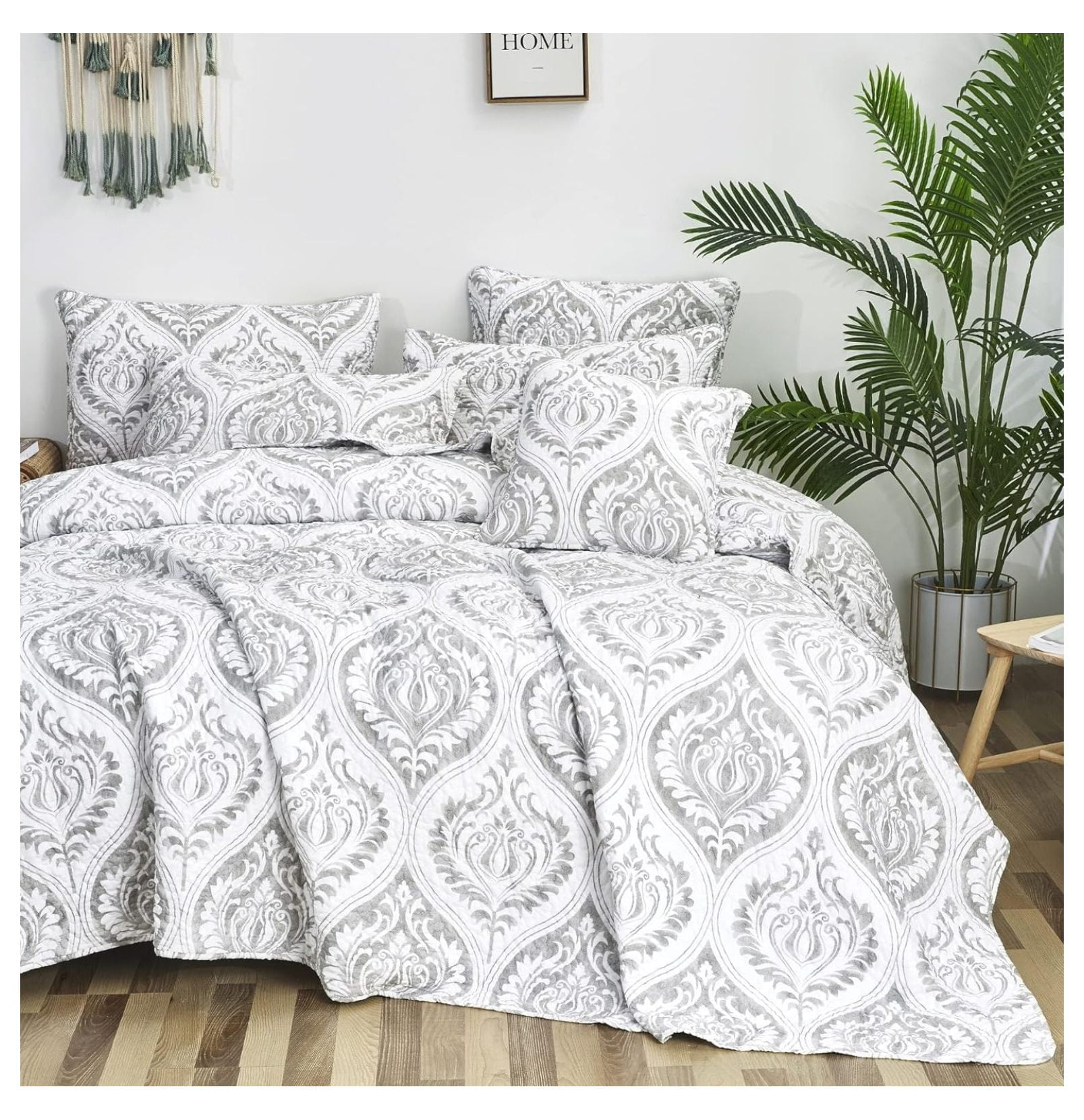 Tache Gray White Ogee Damask Quilt - Moon Sky Speckled Grey Modern ...