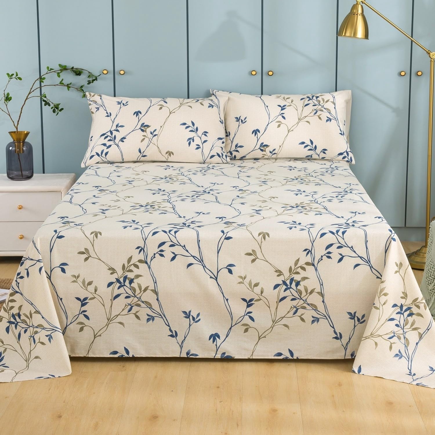 Tache Queen Flat Sheet Only Cotton Elegant Leaf Vine Nature Earthy ...