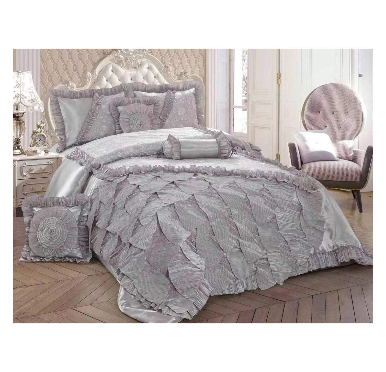 Tache VEHYZ102-K Silver Rose Petals Faux Lace Pleated Floral Ruffles ...