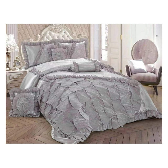 Tache VEHYZ102-K Silver Rose Petals Faux Lace Pleated Floral Ruffles ...