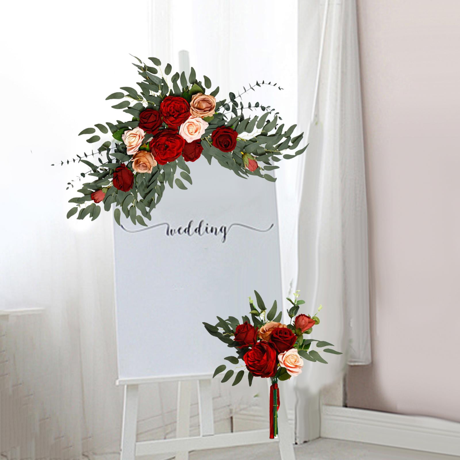 Tachiuwa 2 Pieces Floral Swag Backdrop Welcome Sign Decor Centerpiece ...