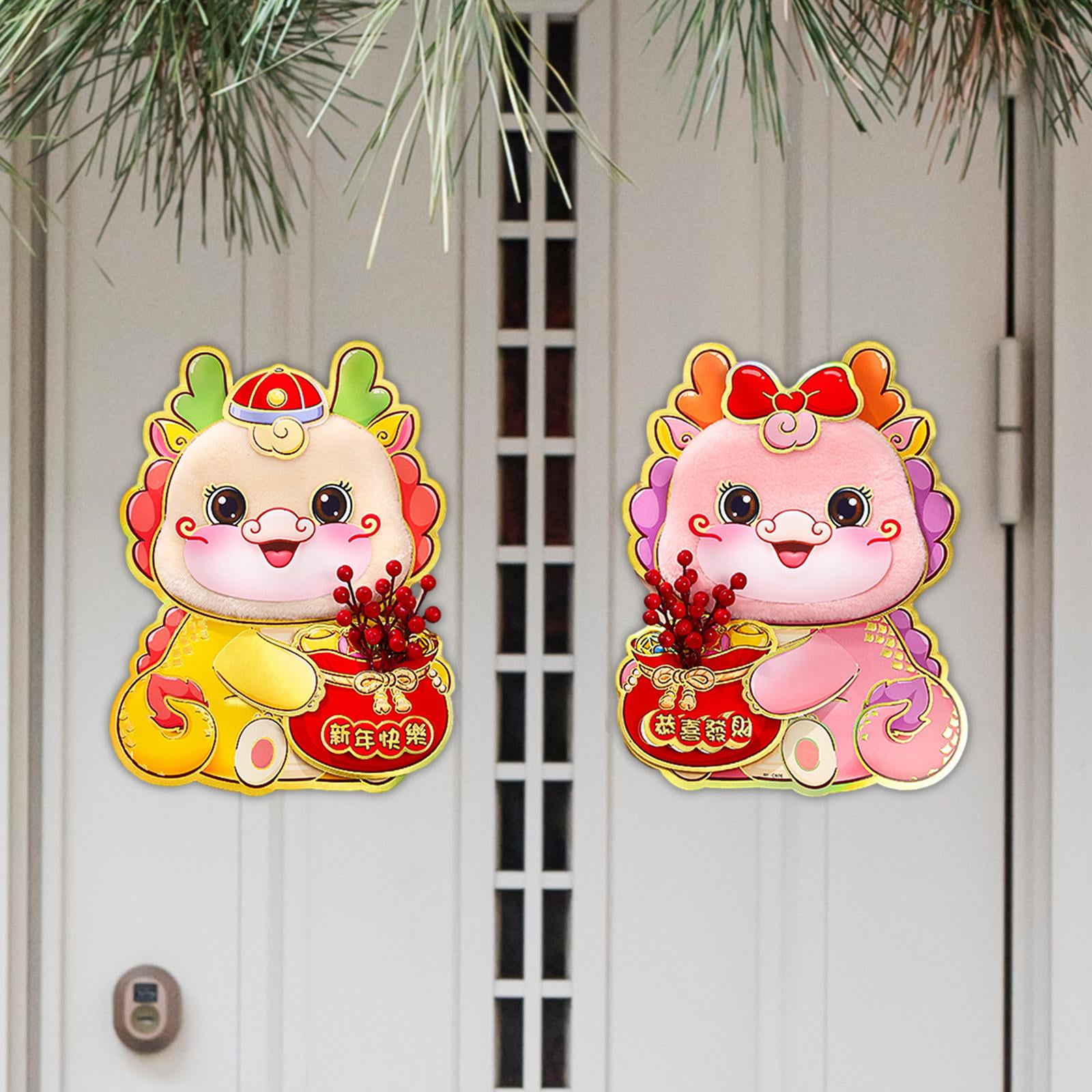 Tachiuwa 2 Pieces New Year Door Sticker Window Decals Ornament Blessing ...