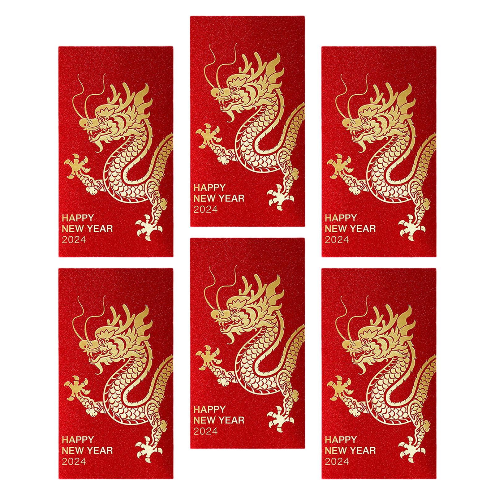 Tachiuwa 6Pcs Chinese Lunar New Year Red Envelopes Dragon Year Red ...