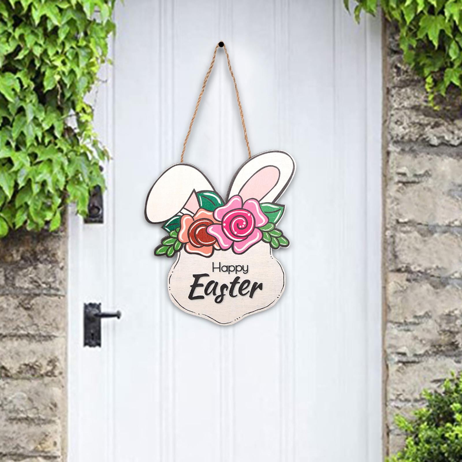 Tachiuwa Easter Bunny Wooden Sign Hanging Ornament Wall Art Colorful ...