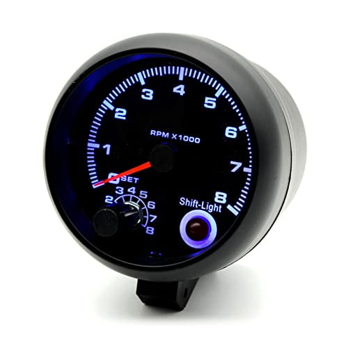 Tachometer Gauge,3.75'' Car Universal Black Tachometer Gauge Blue Inter ...