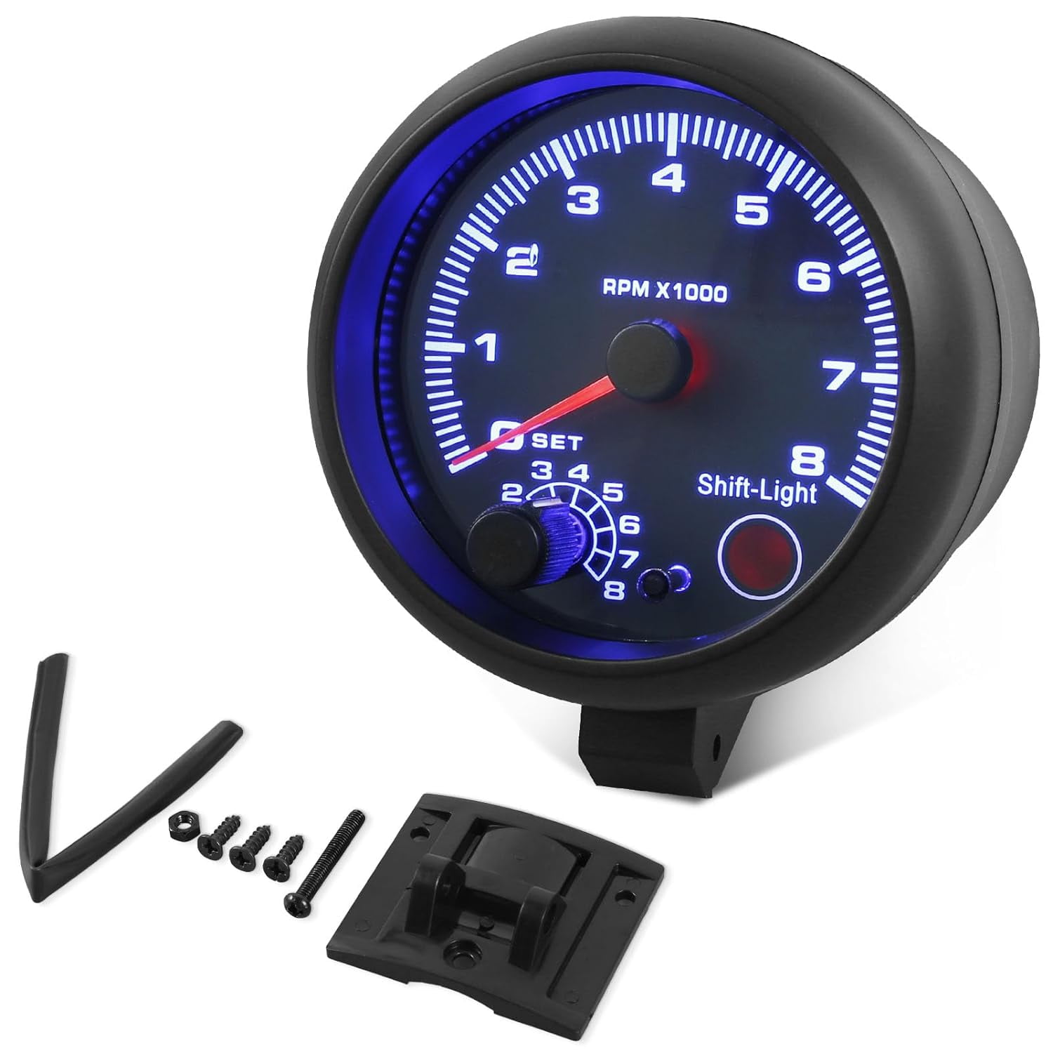 Tachometer Gauge, 3.75'' Car Universal Black Tachometer Gauge, Blue ...