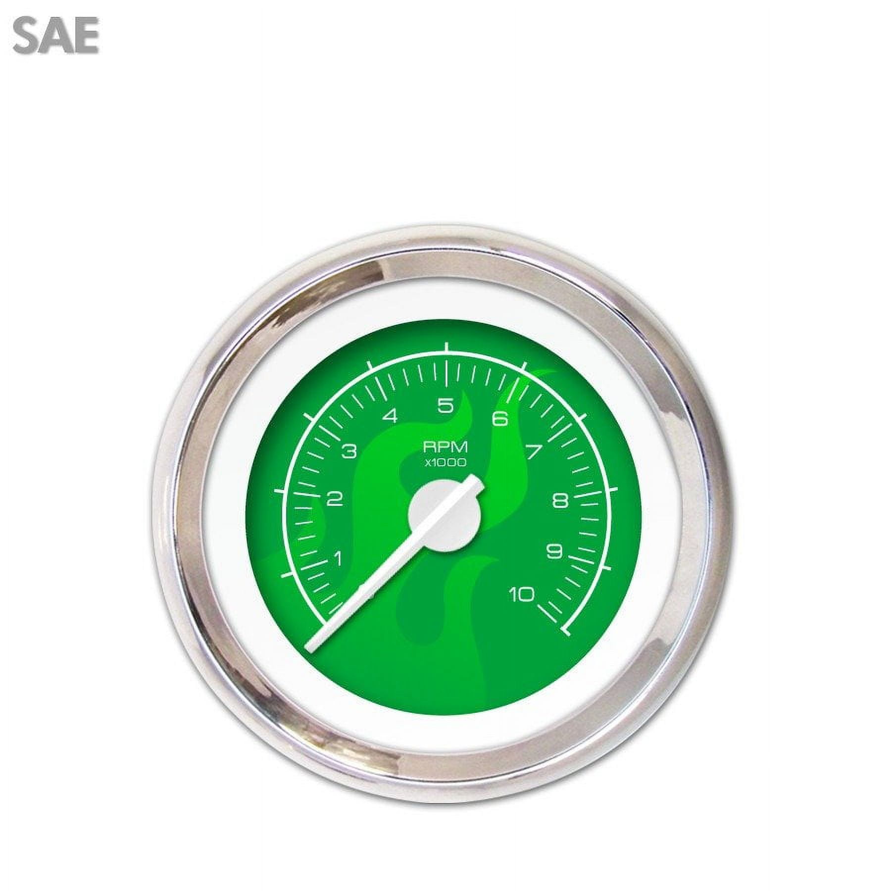 Tachometer Gauge - Ghost Flame Green , White Modern Needles, Chrome ...