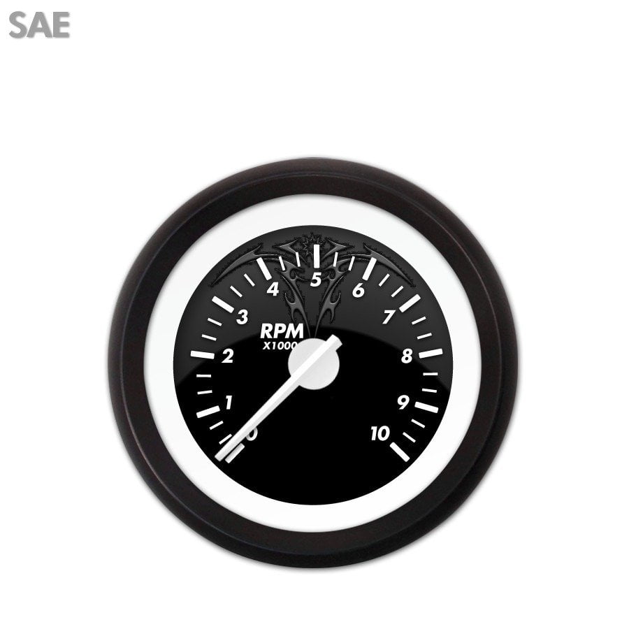 Tachometer Gauge - Ghost Tribal Series, White Modern Needles, Black ...