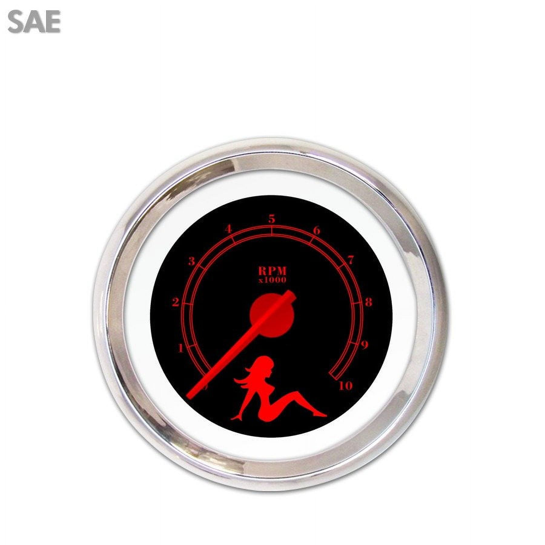 Tachometer Gauge - Mudflap Red Text, Black, Red Modern Needles, Chrome ...