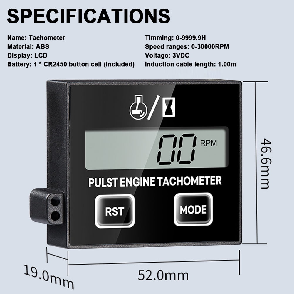 Tachometer,Maintenance Type Inductive Mower Lcd Display Clip Lawn Mower ...