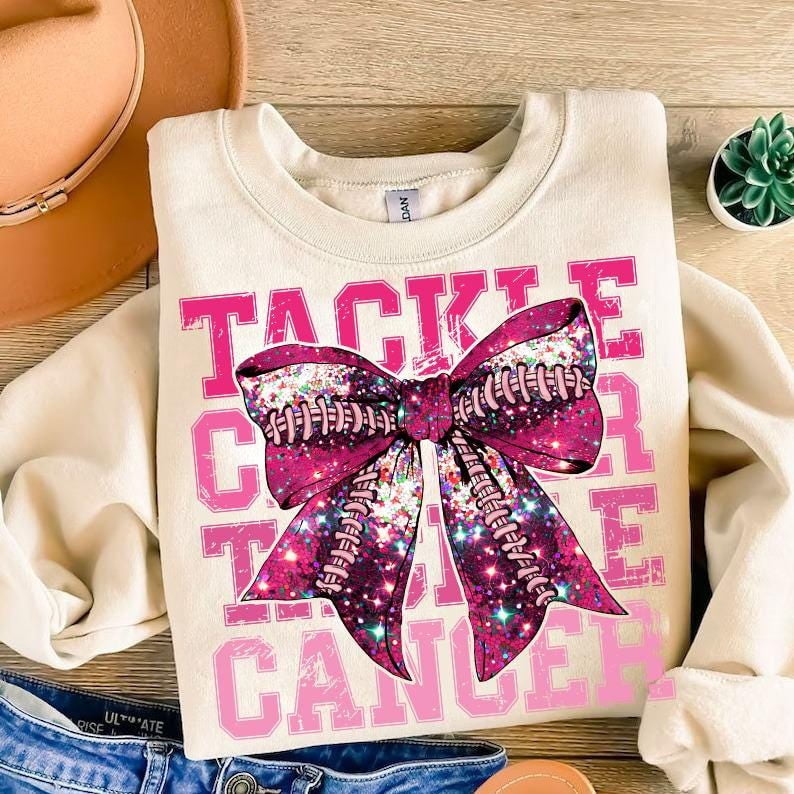 Tackle Cancer Football Sweatshirt, Pink Out Breast Cancer Awareness ...