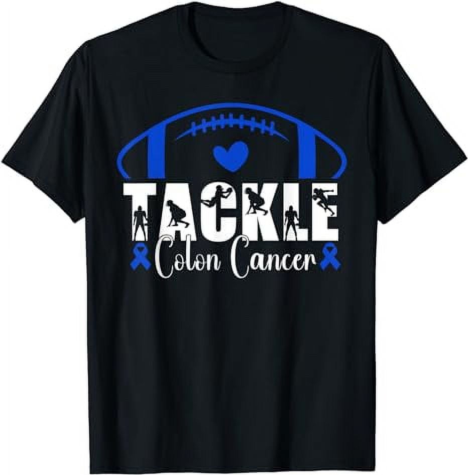 Tackle Colon Cancer Funny Football Heart Blue Ribbon T-Shirt - Walmart.com