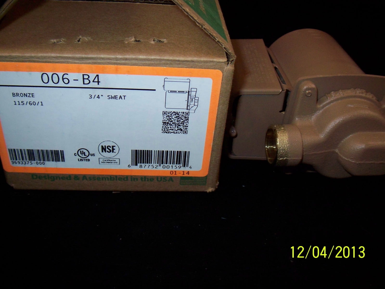 Taco 006-B4 Bronze Circulating Pump 3/4" Sweat Circulates Water Wood ...