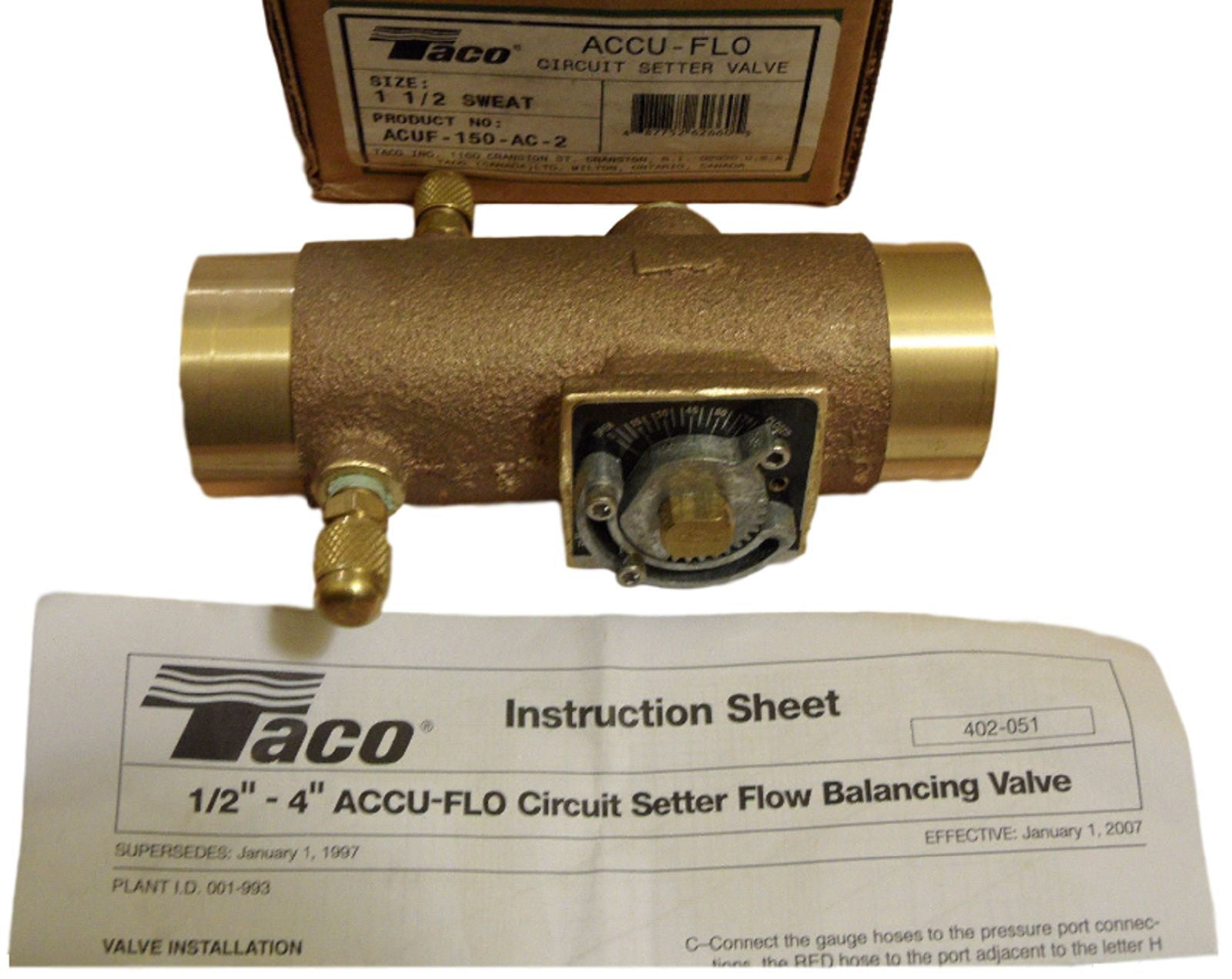 Taco Accu-Flo Circuit Setting Hydronic Balancing Valve ACUF-150-AC-2 1 ...