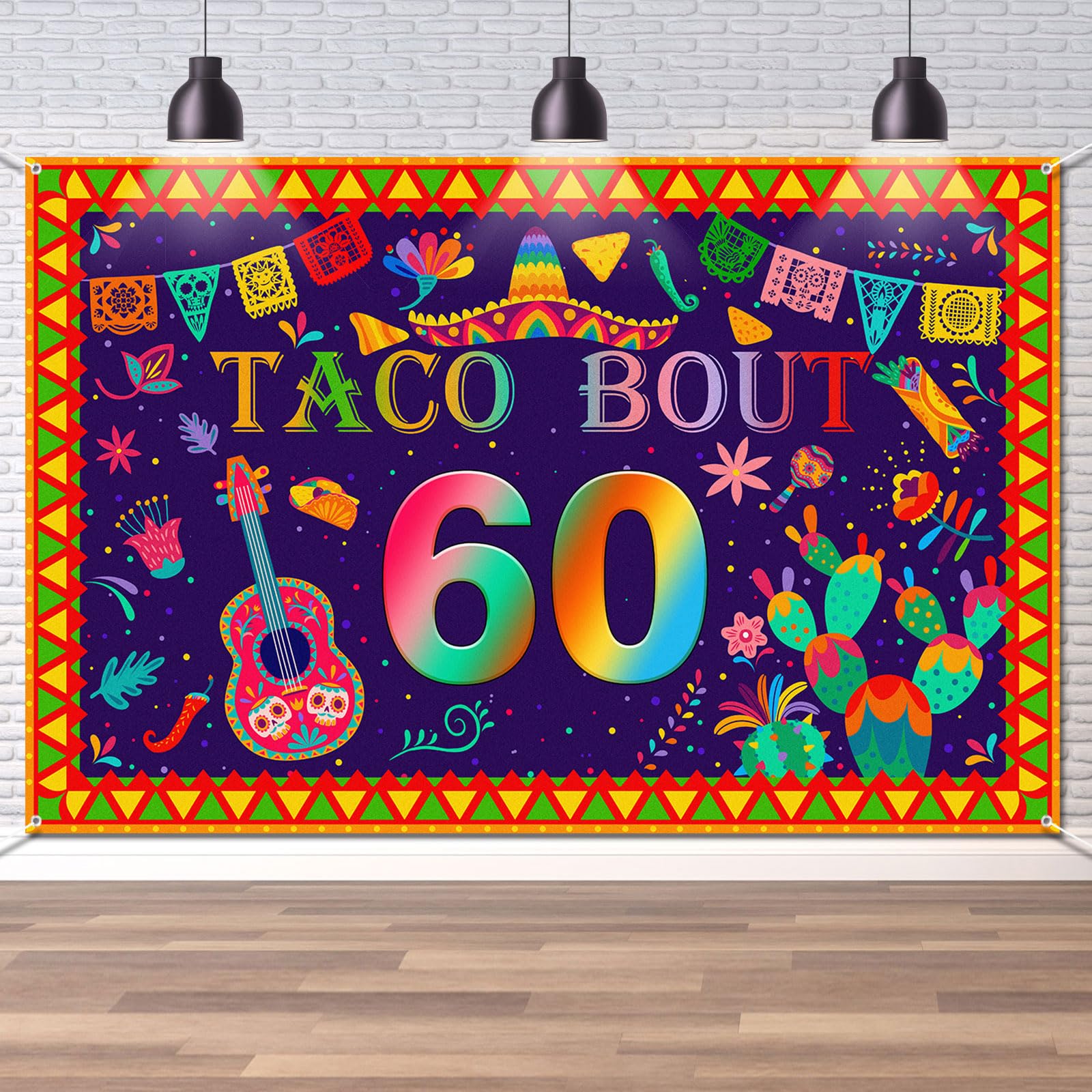Taco Bout 60 Backdrop DHF10 60 Fiesta Mexican Cactus Birthday Banner ...